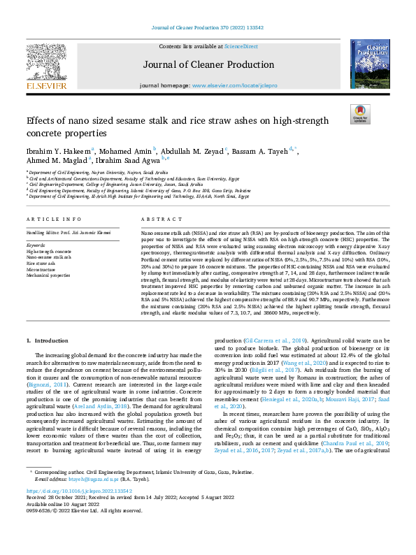 (PDF) Effects of nano sized sesame stalk and rice straw ashes on high ...