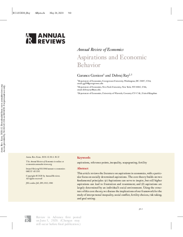 (PDF) Aspirations and Economic Behavior | Garance Genicot - Academia.edu