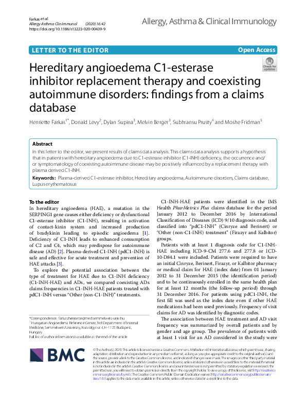 (PDF) Hereditary angioedema C1-esterase inhibitor replacement therapy ...