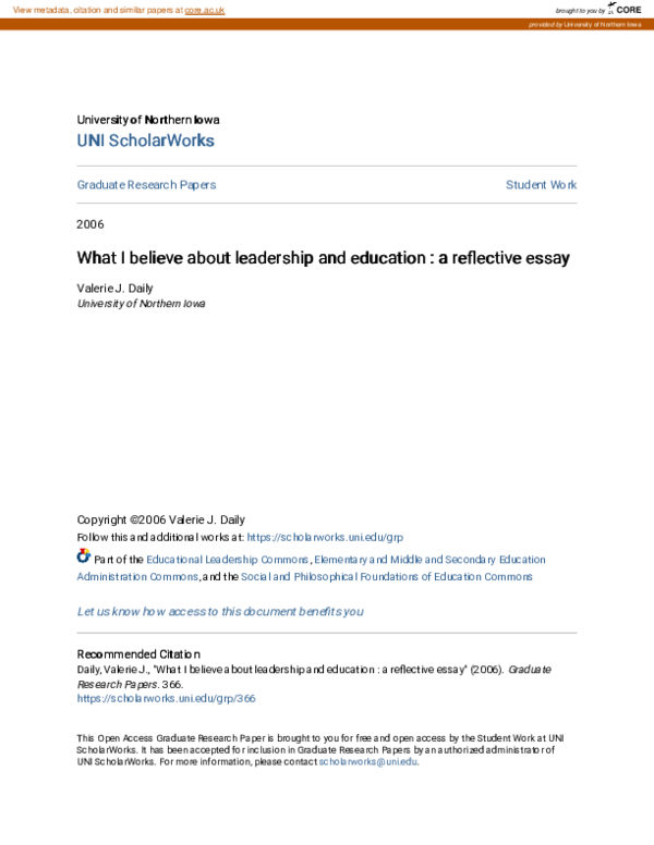 (PDF) What I believe about leadership and education : a reflective essay