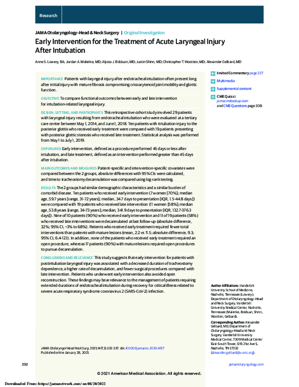 (PDF) Early Intervention for the Treatment of Acute Laryngeal Injury ...