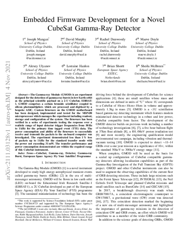 (PDF) Embedded Firmware Development for a Novel CubeSat Gamma-Ray Detector
