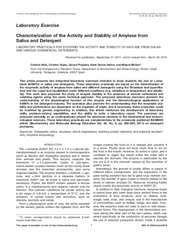 (PDF) Characterization of the activity and stability of amylase from ...