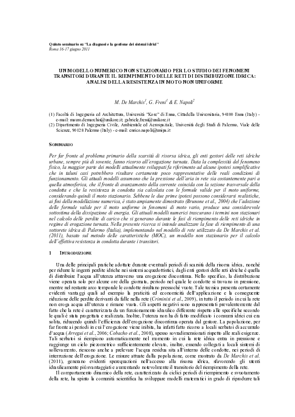 (PDF) Un Modello Numerico Non Stazionario Per Lo Studio Dei Fenomeni ...