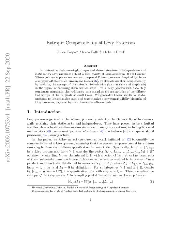 (PDF) Entropic Compressibility of Lévy Processes