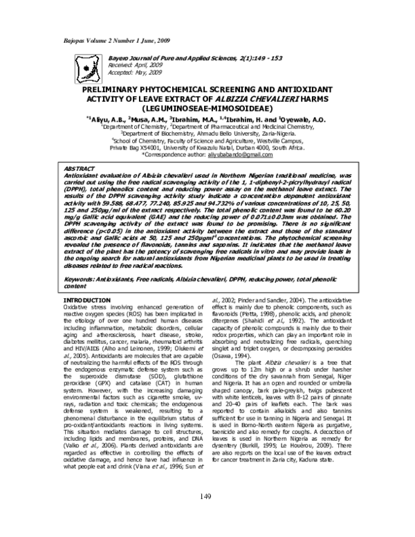 (PDF) Preliminary phytochemical screening and antioxidant activity of leave extract of Albizia ...