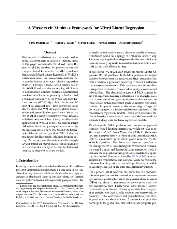 Pdf A Wasserstein Minimax Framework For Mixed Linear Regression
