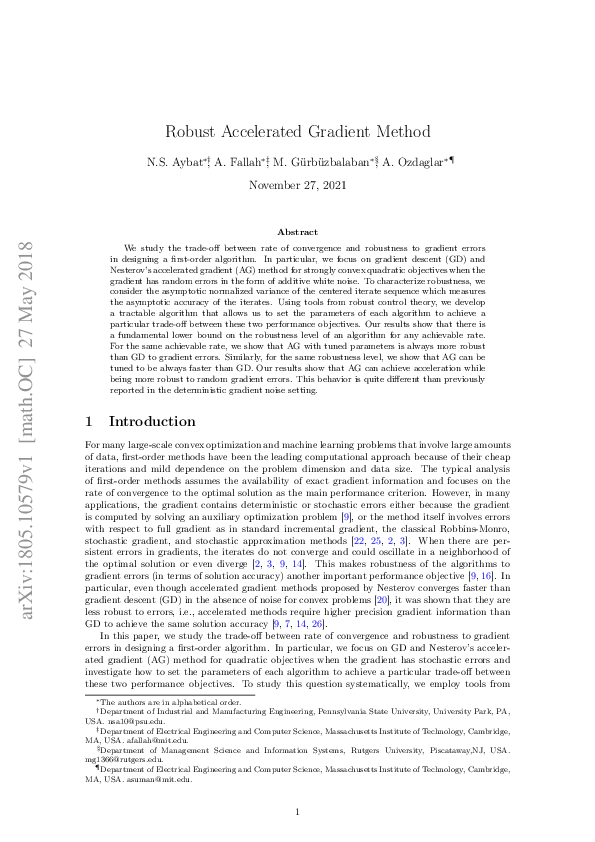 Pdf Robust Accelerated Gradient Method