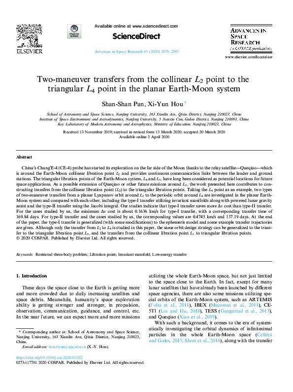 (PDF) Two-Maneuver Transfers from the Collinear L2 point to the ...