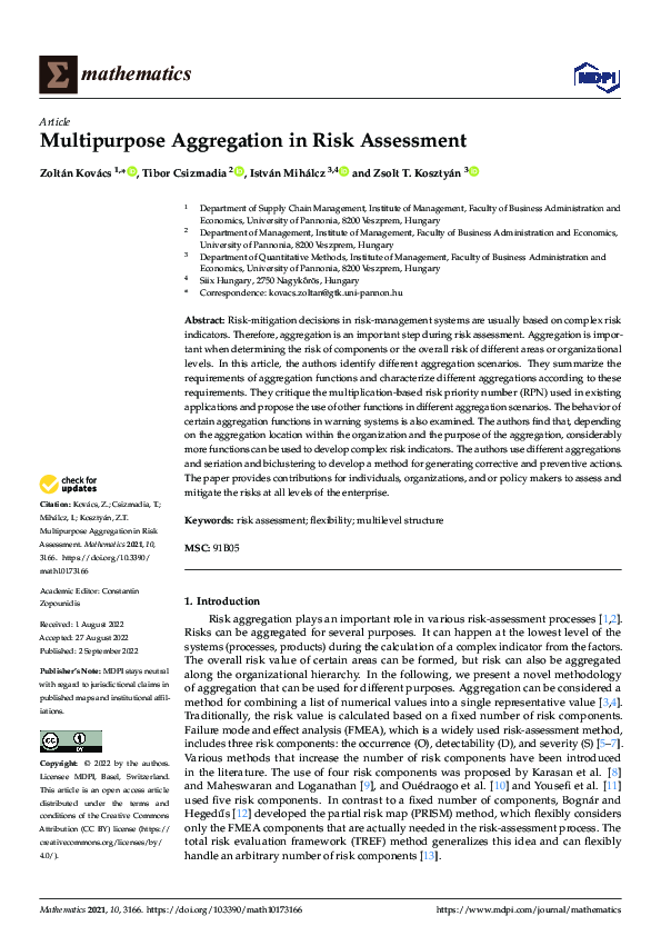 (PDF) Multipurpose Aggregation in Risk Assessment