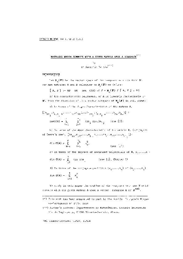 (PDF) Matrices which commute with a given matrix upon a subspace