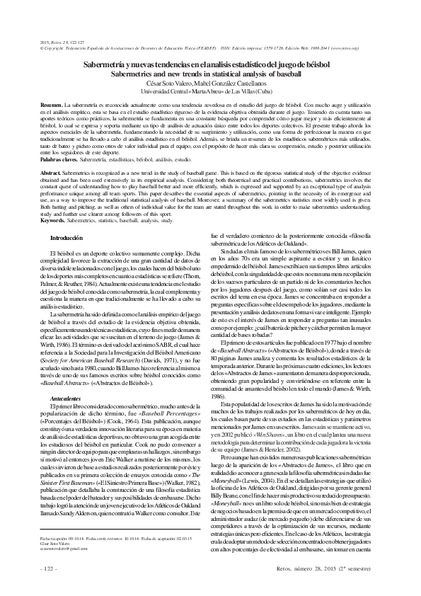 (PDF) Sabermetría y nuevas tendencias en el análisis estadístico del ...
