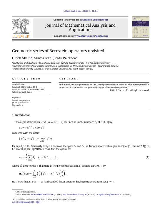 (PDF) Geometric series of Bernstein operators revisited