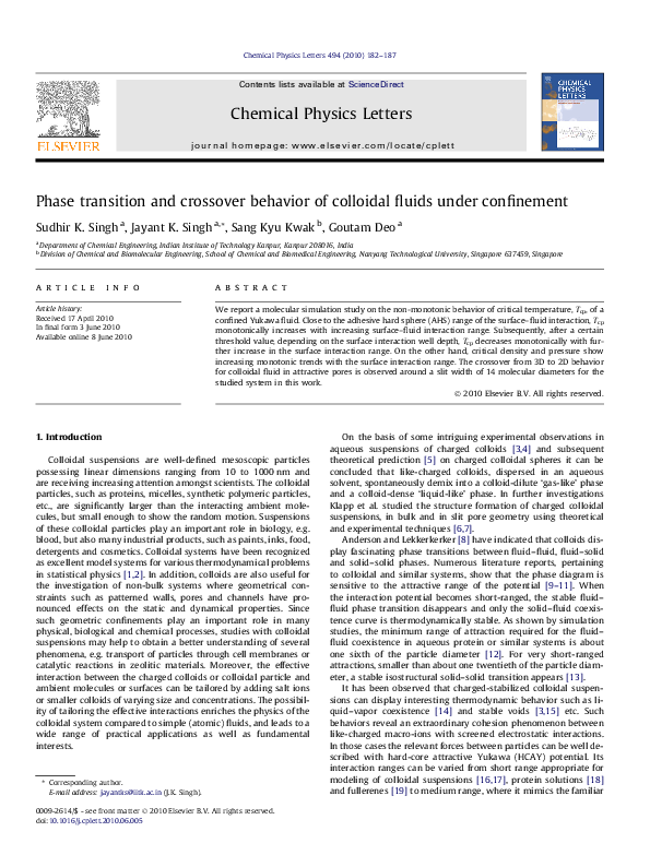(PDF) Phase transition and crossover behavior of colloidal fluids under confinement