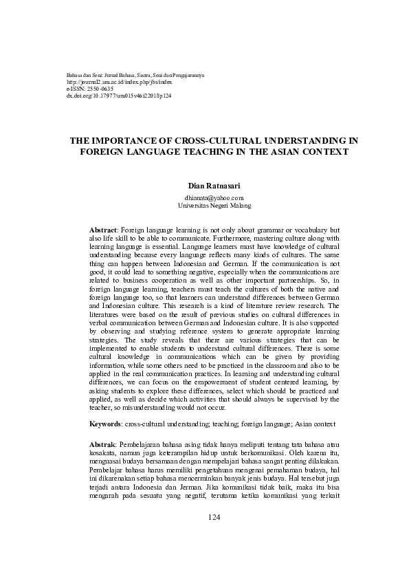 (PDF) The Importance of Cross-Cultural Understanding in Foreign Language Teaching in the Asian ...