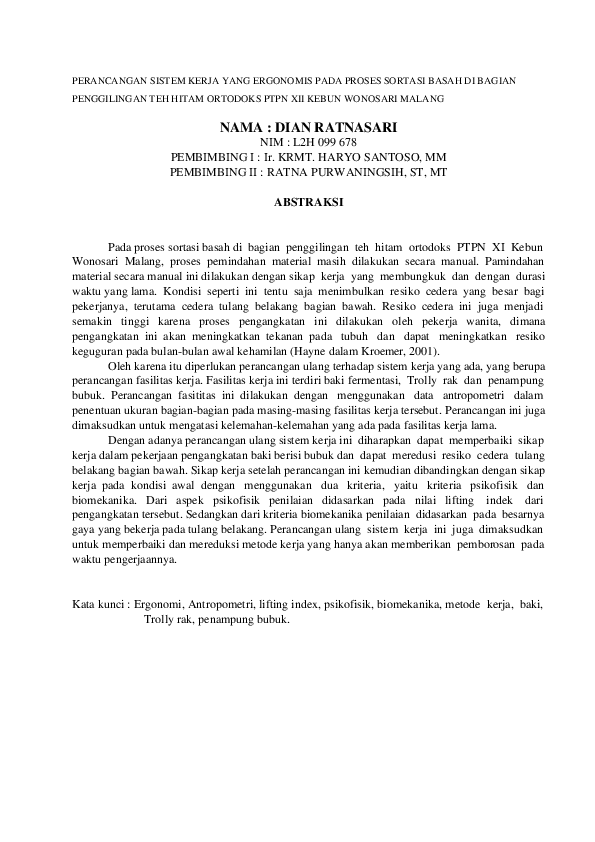 (PDF) Perancangan Sistem Kerja Yang Ergonomis Pada Proses Sortasi Basah ...
