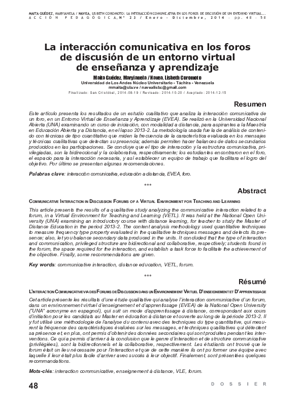 (PDF) La interacción comunicativa en los foros de discusión de un ...