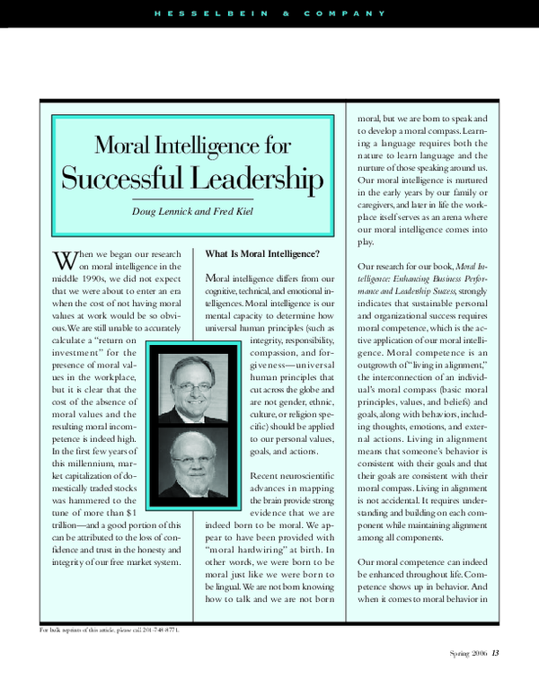 (PDF) Moral intelligence for successful leadership