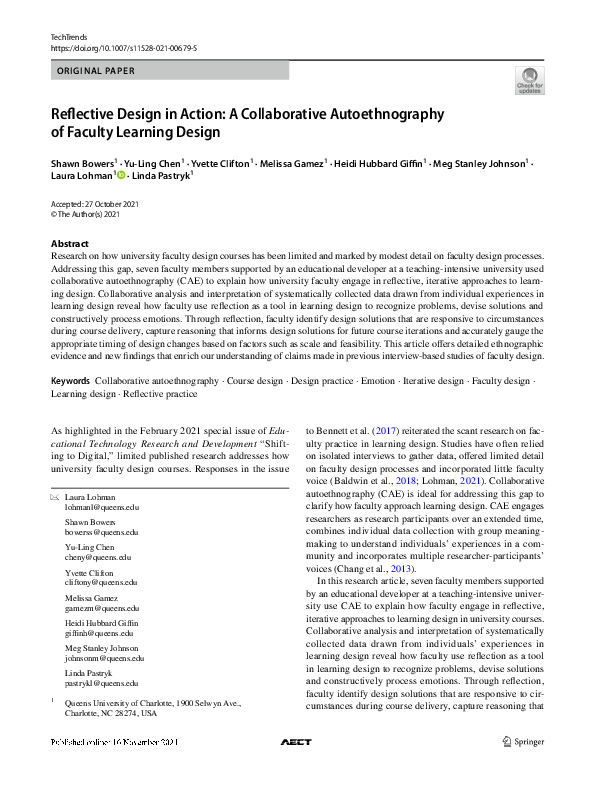 (PDF) Reflective Design in Action: A Collaborative Autoethnography of ...