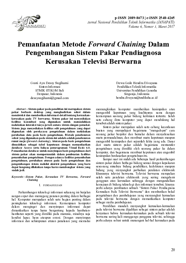 (PDF) Pemanfaatan Metode Forward Chaining Dalam Pengembangan Sistem ...