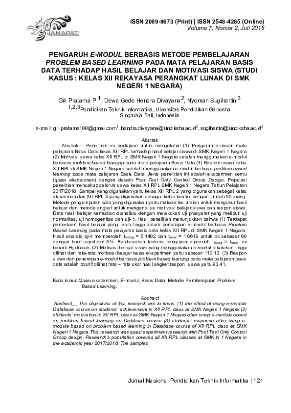 (PDF) Pengaruh E-Modul Berbasis Metode Pembelajaran Problem Based Learning Pada Mata Pelajaran ...