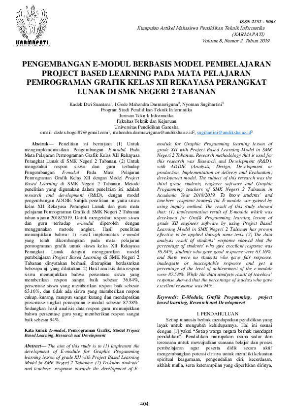 (PDF) Pengembangan E-Modul Berbasis Model Pembelajaran Project Based Learning Pada Mata ...
