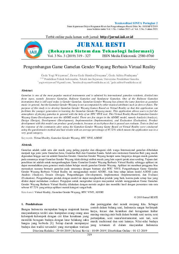 (PDF) Pengembangan Game Gamelan Gender Wayang Berbasis Virtual Reality ...