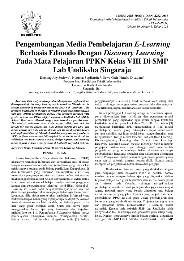 (PDF) Pengembangan Media Pembelajaran E-Learning Berbasis Edmodo Dengan Discovery Learning Pada ...