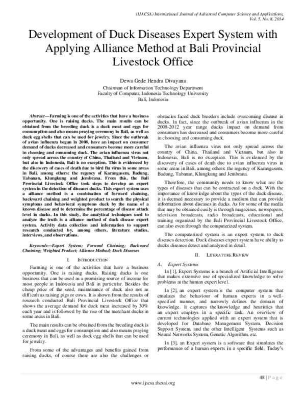 (PDF) Development of Duck Diseases Expert System with Applying Alliance ...