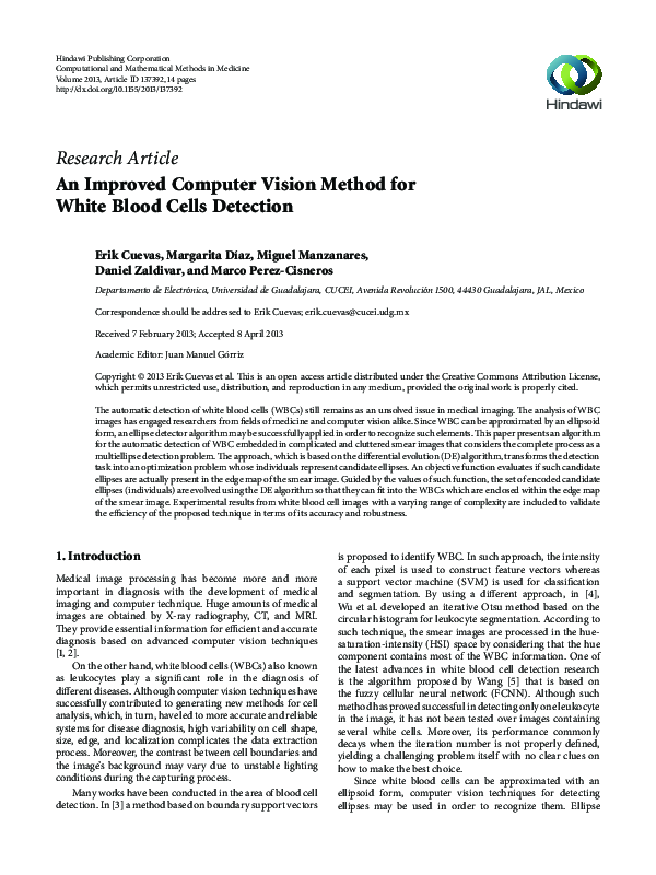 (PDF) An Improved Computer Vision Method for White Blood Cells Detection