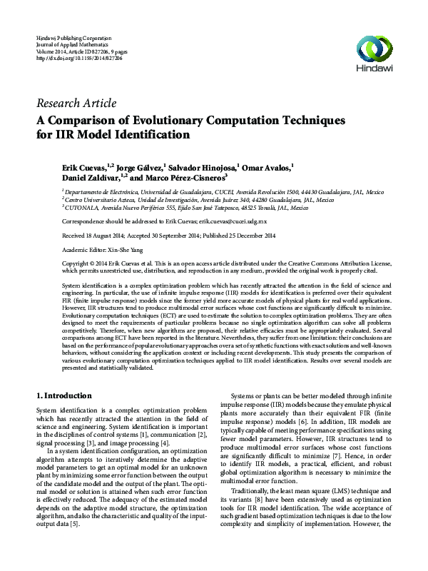 Pdf A Comparison Of Evolutionary Computation Techniques For Iir Model