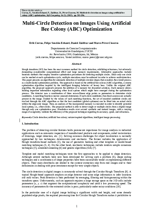 Pdf Multi Circle Detection On Images Using Artificial Bee Colony Abc Optimization Marco