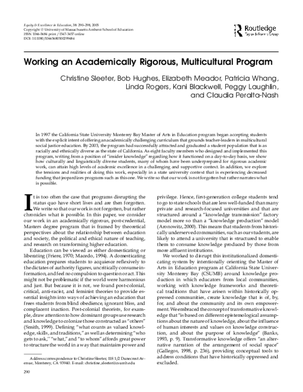 (PDF) Working an Academically Rigorous, Multicultural Program