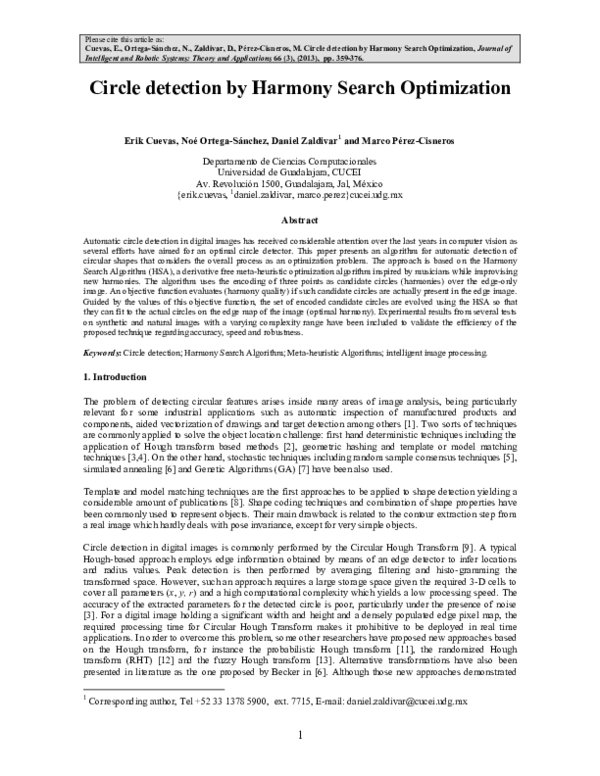 (PDF) Circle Detection by Harmony Search Optimization