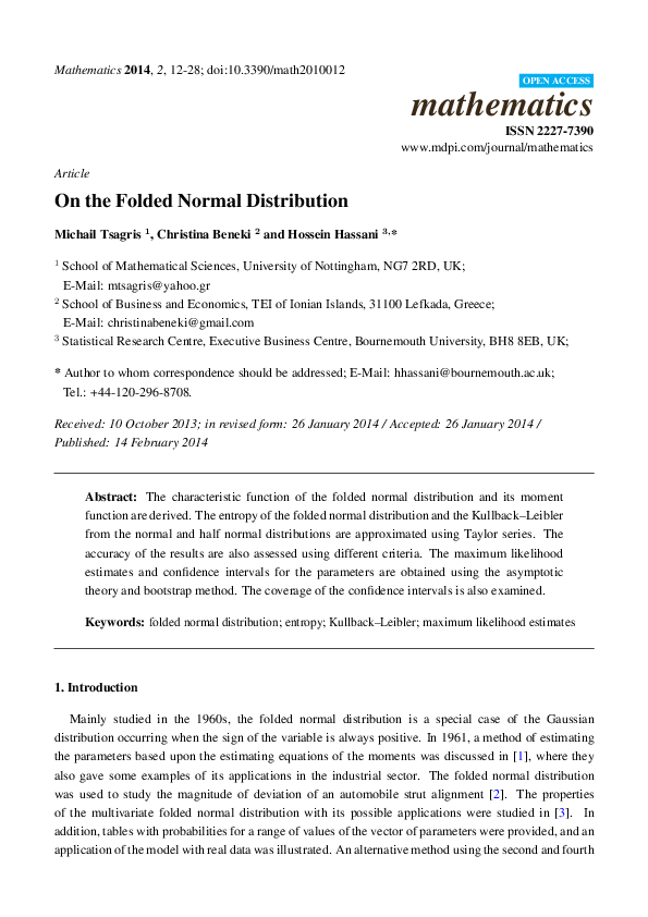(PDF) On the Folded Normal Distribution