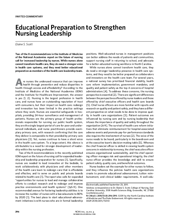 (PDF) Educational Preparation to Strengthen Nursing Leadership