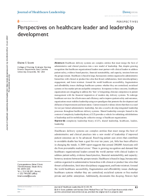 (PDF) Perspectives on healthcare leader and leadership development
