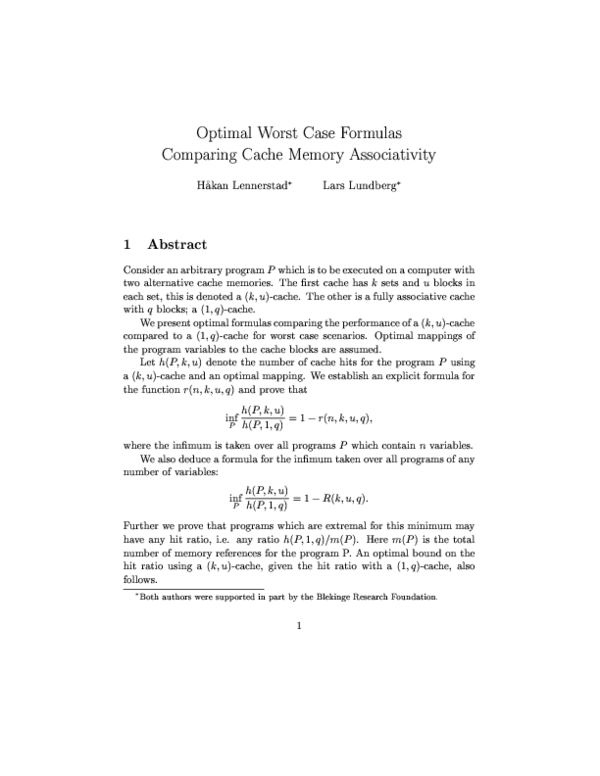 (PDF) Optimal Worst Case Formulas Comparing Cache Memory Associativity