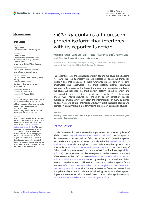 (PDF) mCherry contains a fluorescent protein isoform that interferes ...