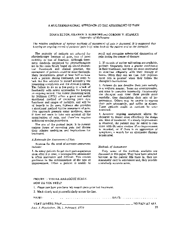 (PDF) A Multidimensional Approach to the Assessment of Pain