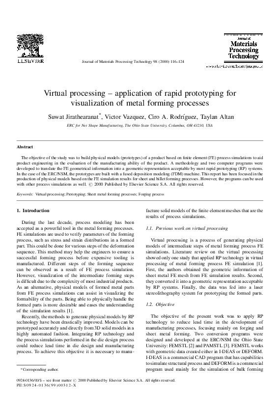 Pdf Virtual Processing Application Of Rapid Prototyping For Visualization Of Metal Forming