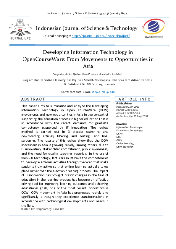 (PDF) Developing Information Technology in OpenCourseWare: From ...