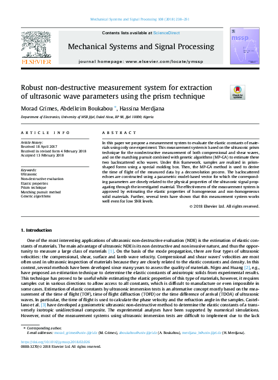 (PDF) Robust non-destructive measurement system for extraction of ultrasonic wave parameters ...