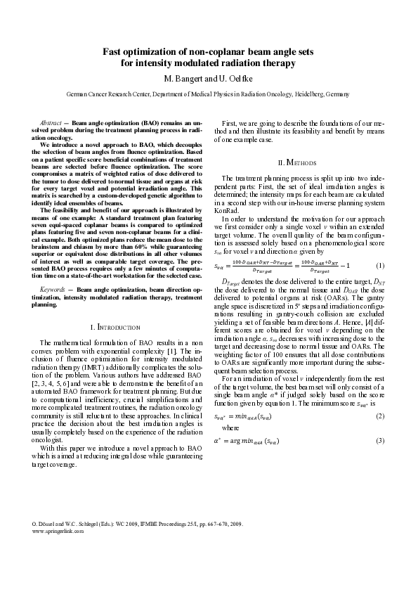 Pdf Optimizing Non Coplanar Beam Angles In Radiation Therapy