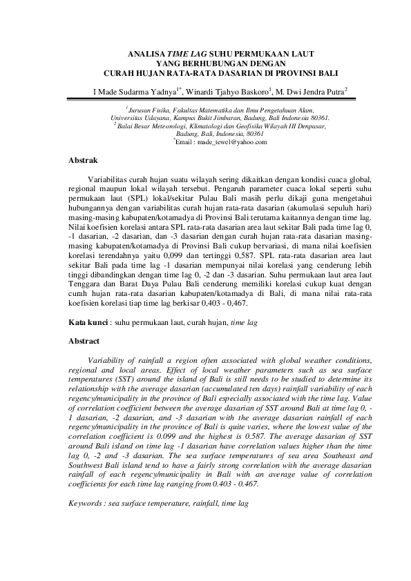 (PDF) Analisa Time Lag Suhu Permukaan Laut Yang Berhubungan Dengan ...