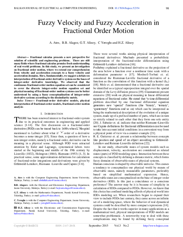 (PDF) Fuzzy Velocity and Fuzzy Acceleration in Fractional Order Motion