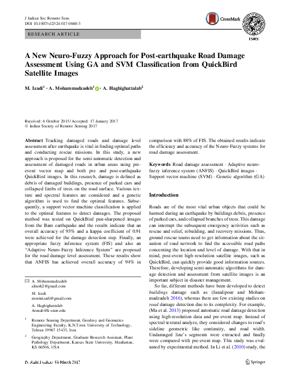 (PDF) A New Neuro-Fuzzy Approach for Post-earthquake Road Damage Assessment Using GA and SVM ...
