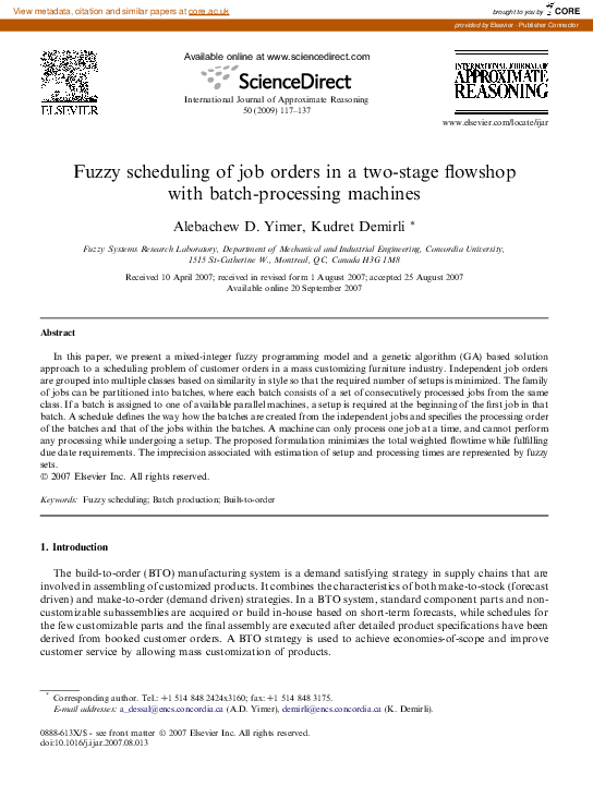 (PDF) Fuzzy scheduling of job orders in a two-stage flowshop with batch-processing machines