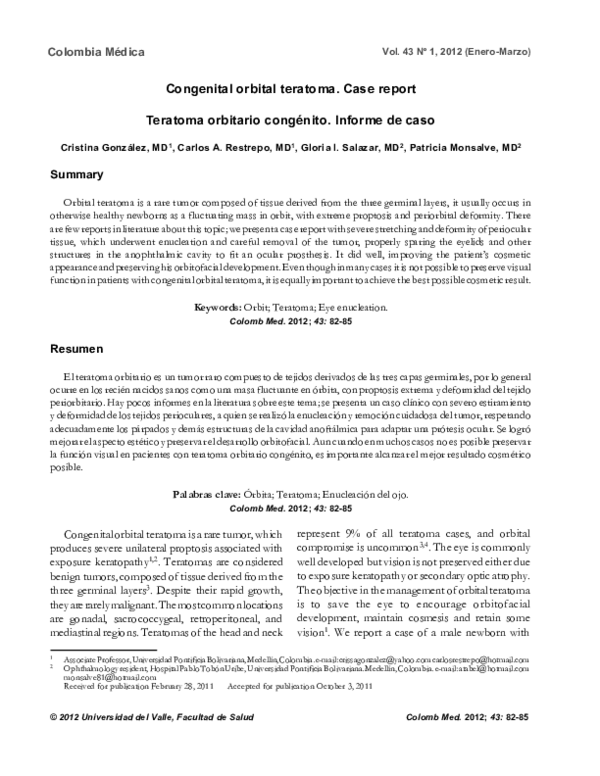 Pdf Congenital Orbital Teratoma Case Report Carlos Alfonso