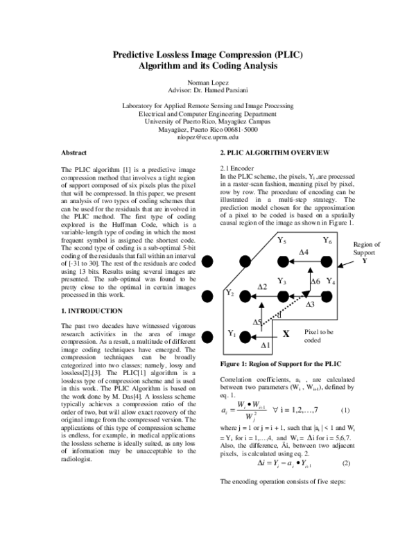 (PDF) Predictive Lossless Image Compression (PLIC) Algorithm and its ... (PDF) Predictive Lossless Image Compression (PLIC) Algorithm and its ...